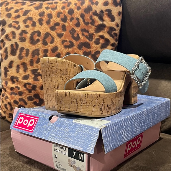 pop | Shoes | Pop Womens Denim Blue Platform Sandals | Poshmark